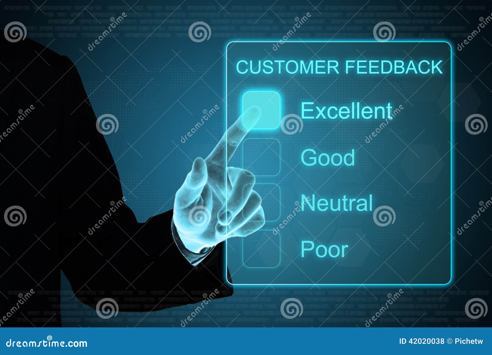 Business Hand Clicking Customer Feedback on Touch Screen Stock Photo ...