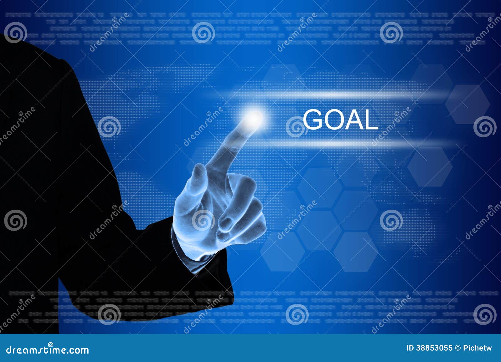 Business Hand Clicking Goal Button on Touch Screen Stock Image - Image ...
