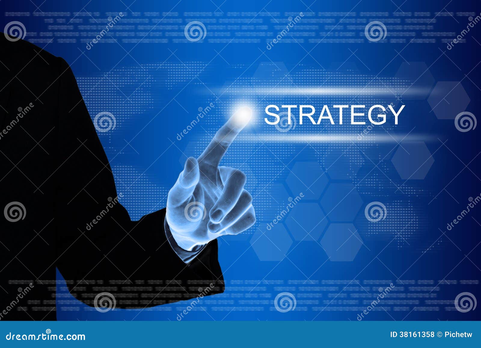 Business Hand Clicking Strategy Button on Touch Screen Stock Photo ...