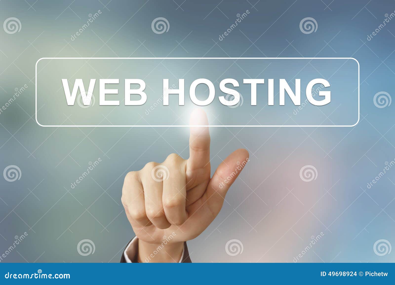 Business Hand Clicking Web Hosting Button on Blurred Background Stock ...
