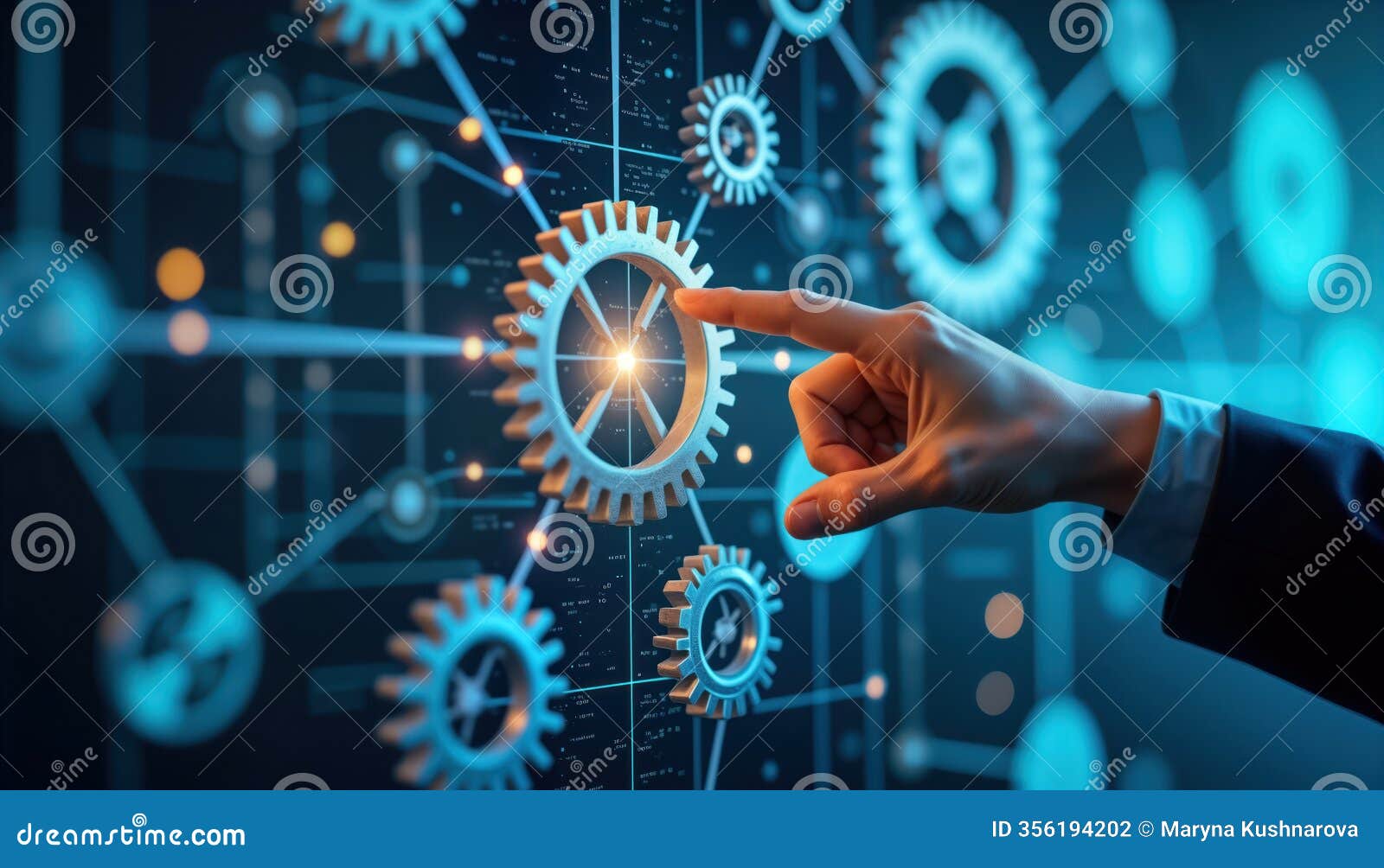 Business Hand Controls Digital Tech Gears. Optimization of Industrial ...