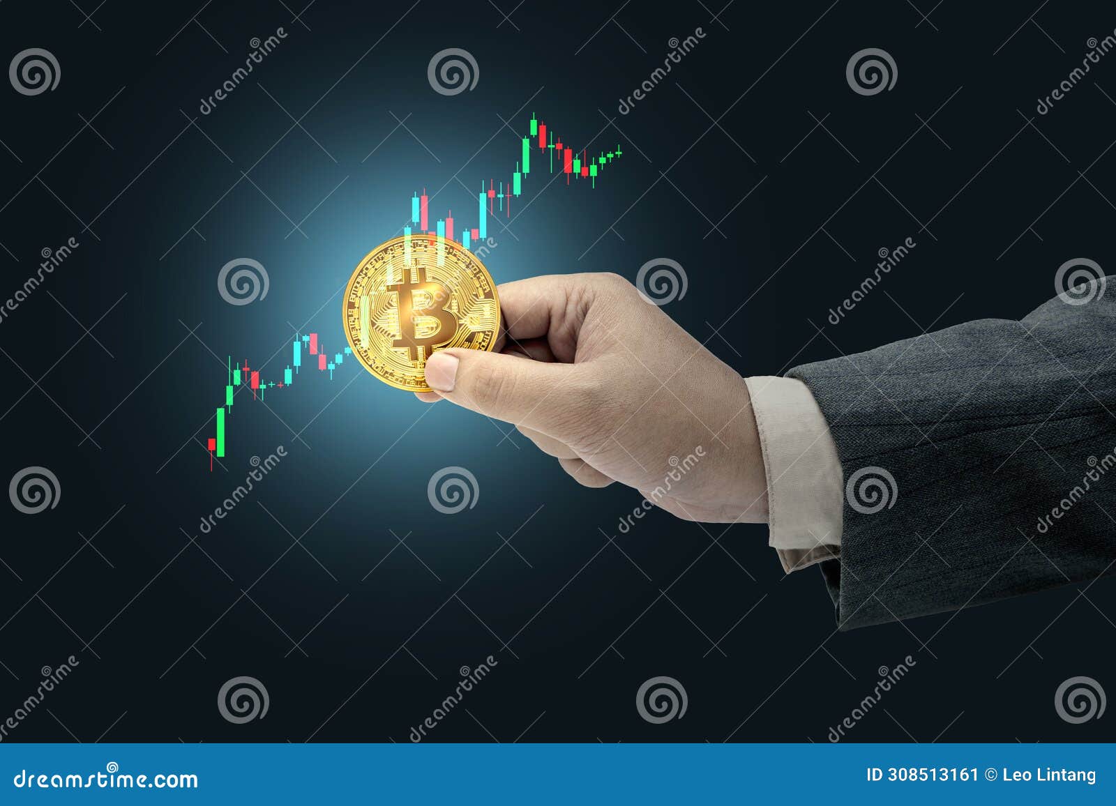 Business Hand Holding Bitcoin with Financial Chart Stock Image - Image ...
