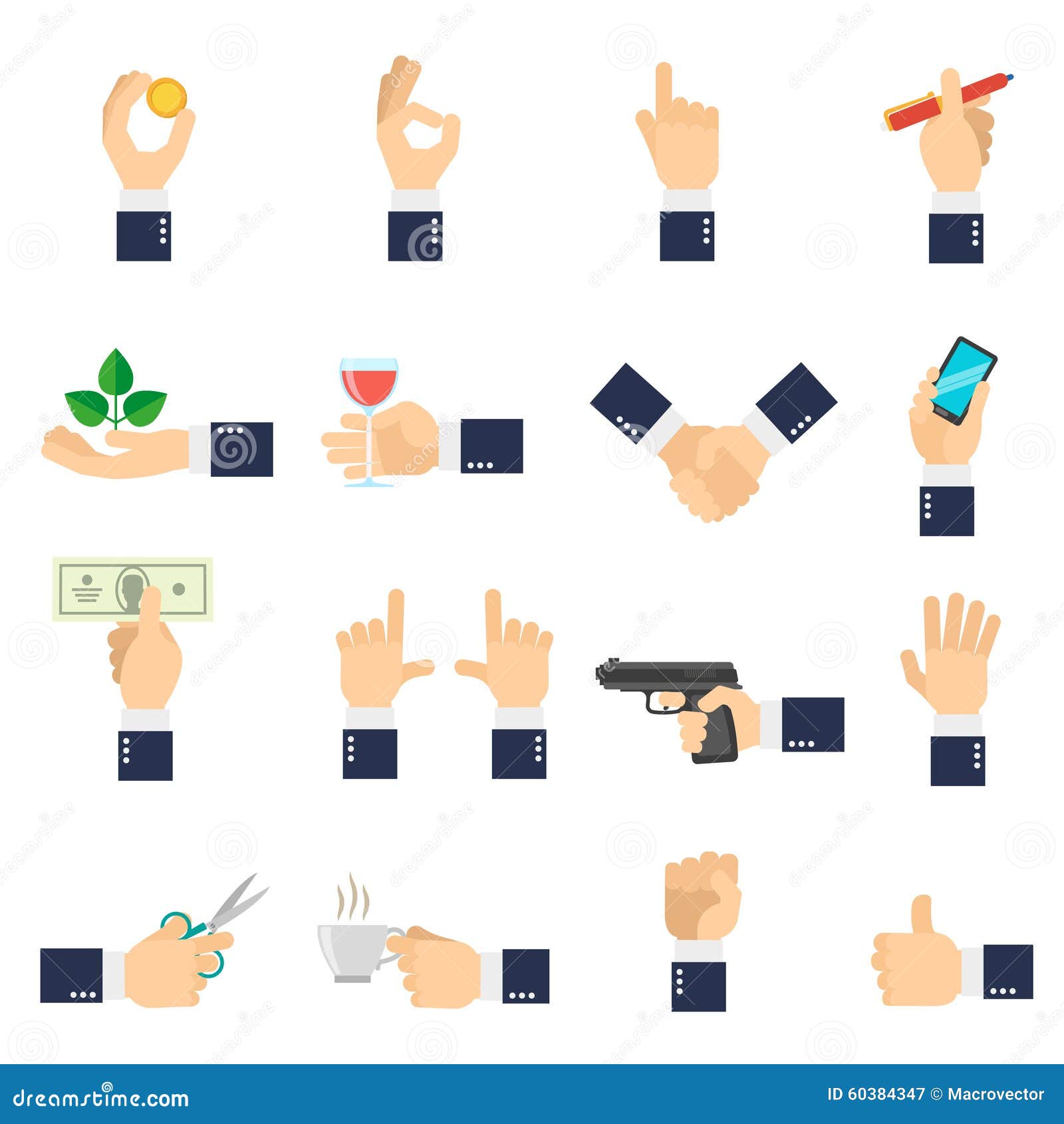 Business Hand Icons Flat stock vector. Illustration of people - 60384347