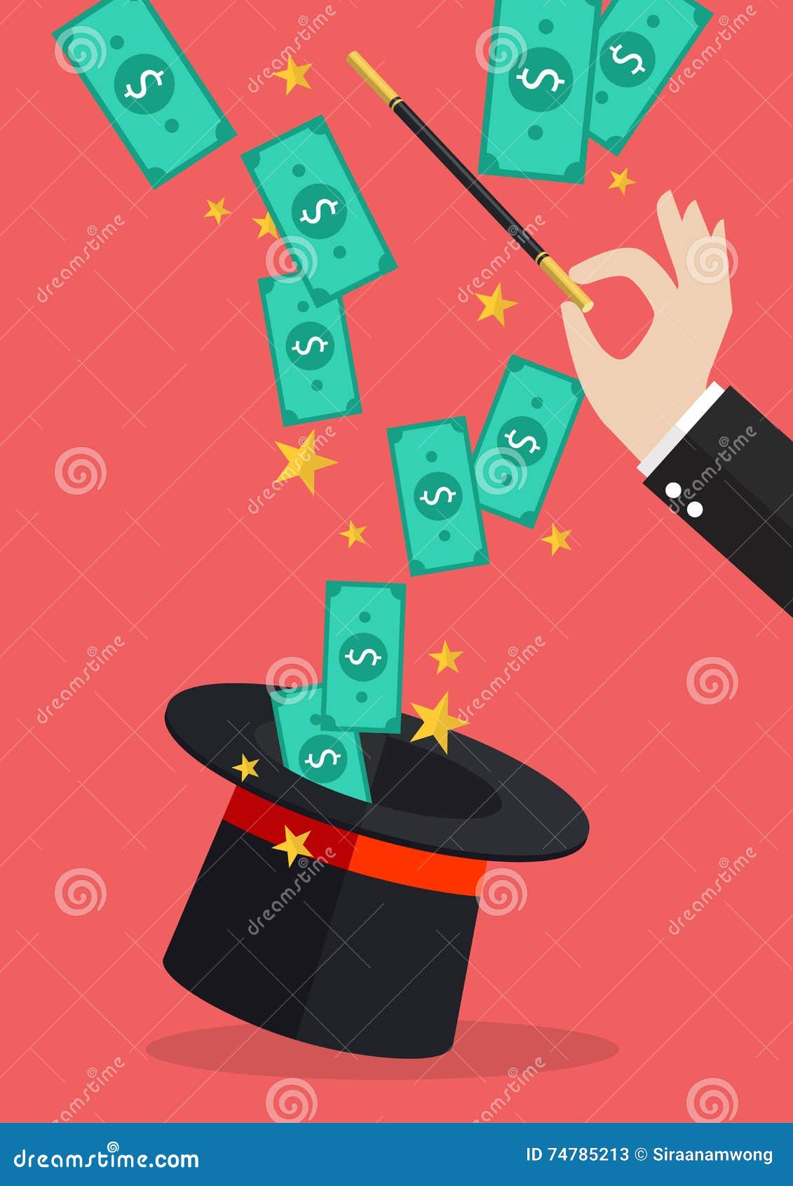 Business Hand with Money Flying Out of the Magic Hat Stock Vector ...