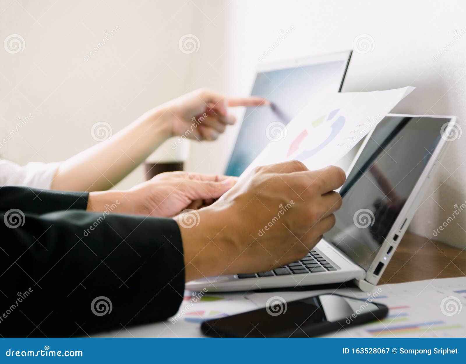 Business Hand Pointing To Computer Human Work the Office on the Desk ...