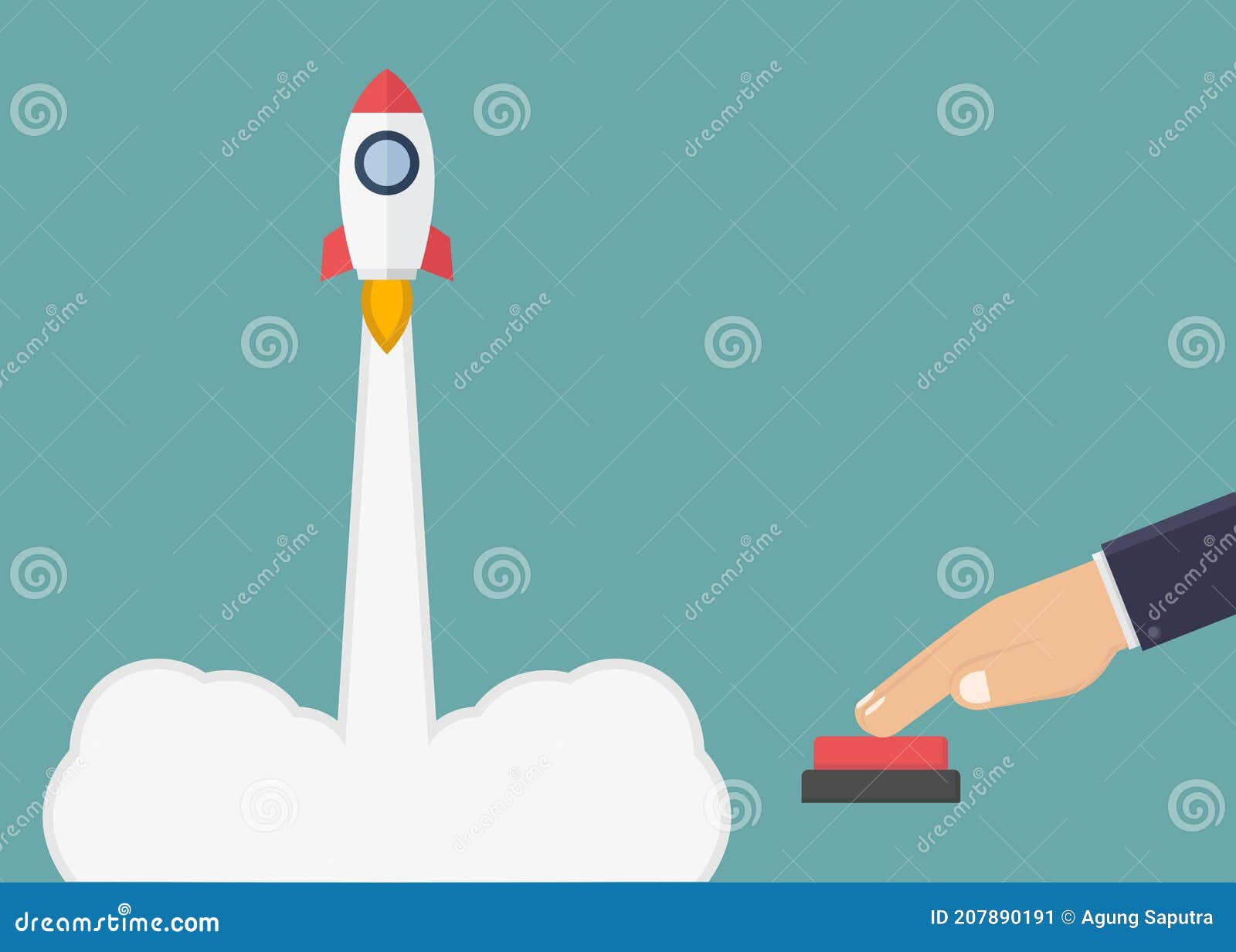 Business Hand Push Rocket Button Vector Stock Vector - Illustration of ...