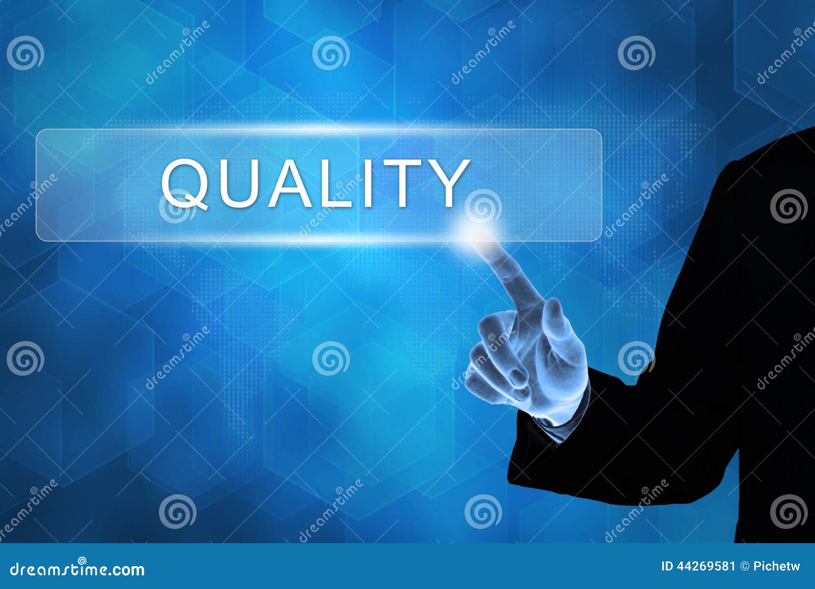 Business Hand Pushing Quality Button Stock Image - Image of approval ...