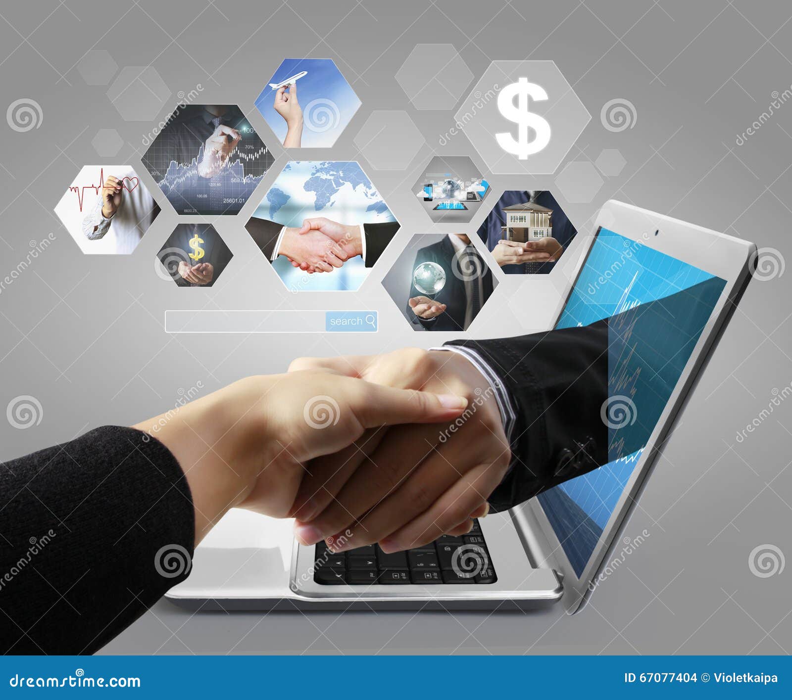 Business Hand Reaching Out from Screen Laptop Shake Hand Stock Photo ...