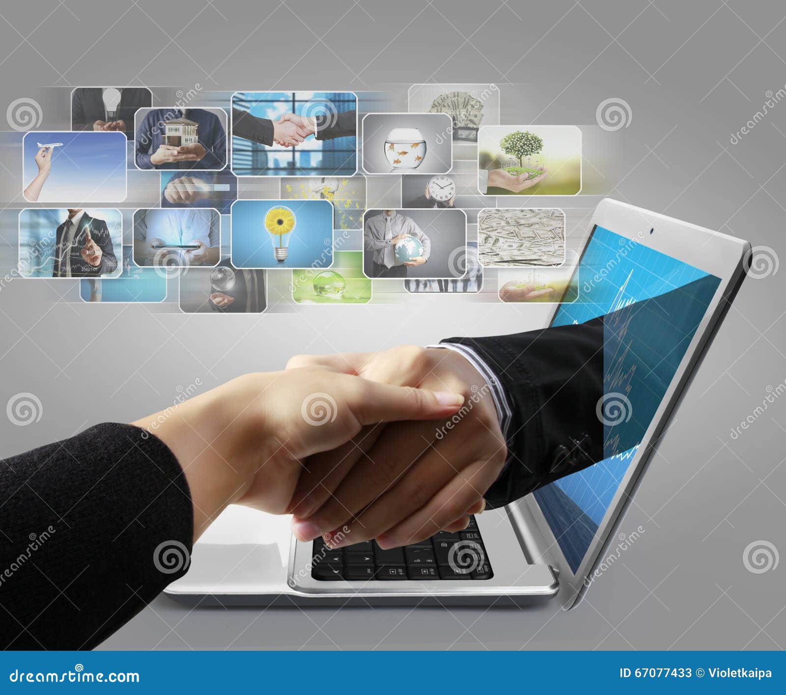 Business Hand Reaching Out from Screen Laptop Shake Hand Stock ...