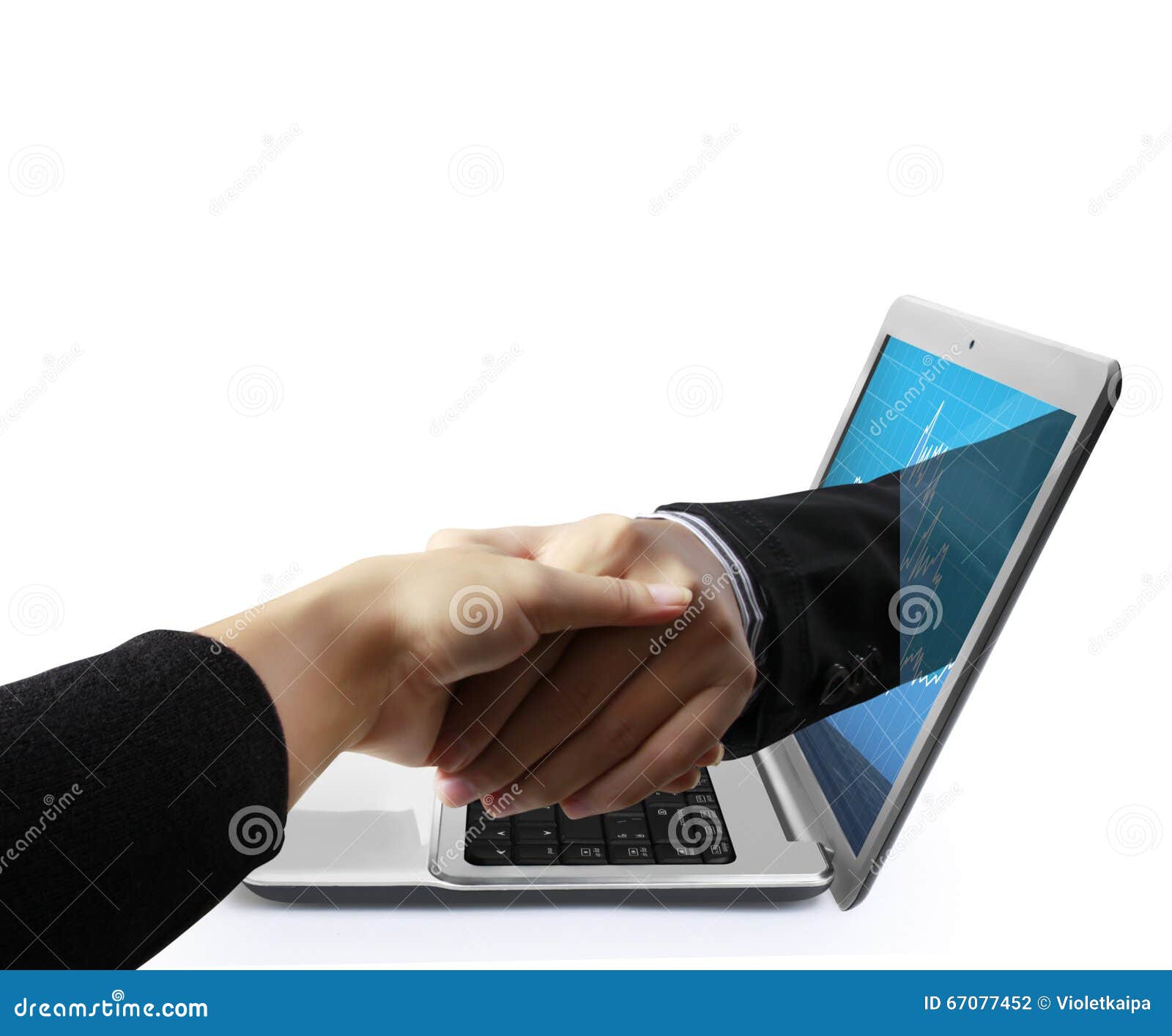 Business Hand Reaching Out from Screen Laptop Shake Hand Stock ...