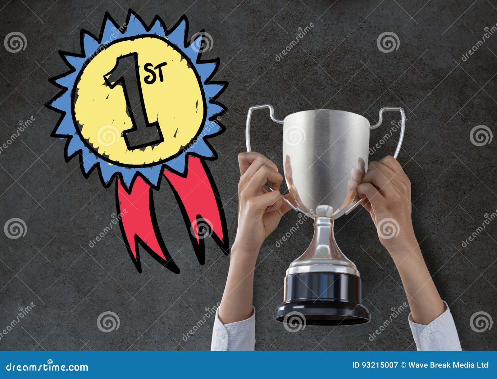 Business Hand with Trophy, Black Background with Graphic 1st Position ...