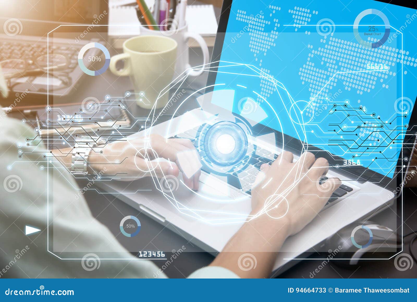 Business Hand Typing on Computer Keyboard with Future Technology Stock ...