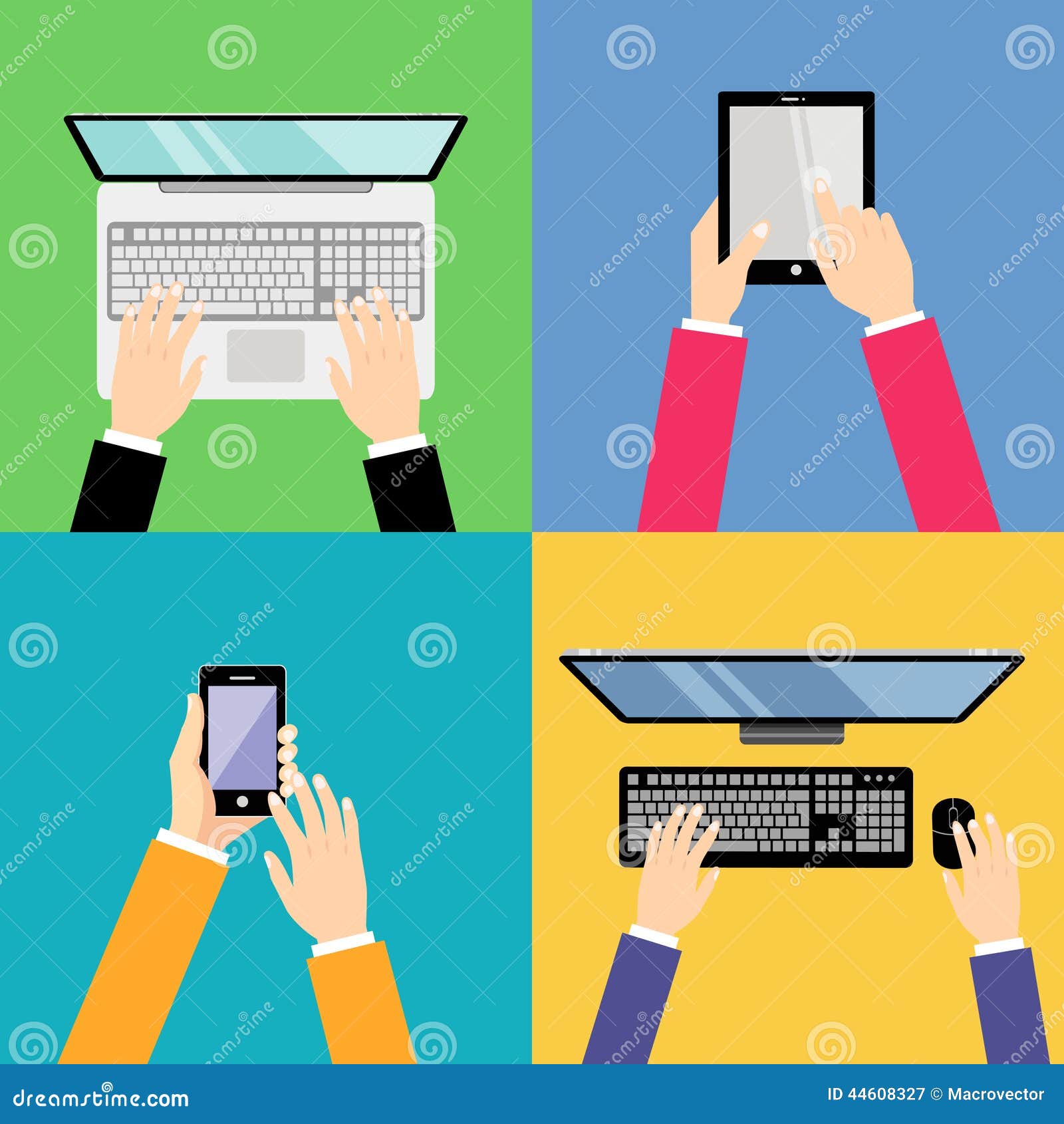 Business Hands with Gadgets Stock Vector - Illustration of screen ...