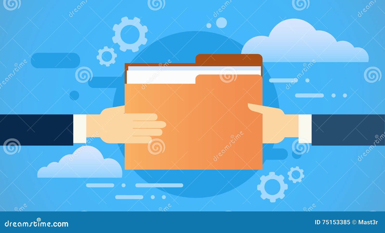 Business Hands Give Folder Document Papers, Share Information Cloud ...