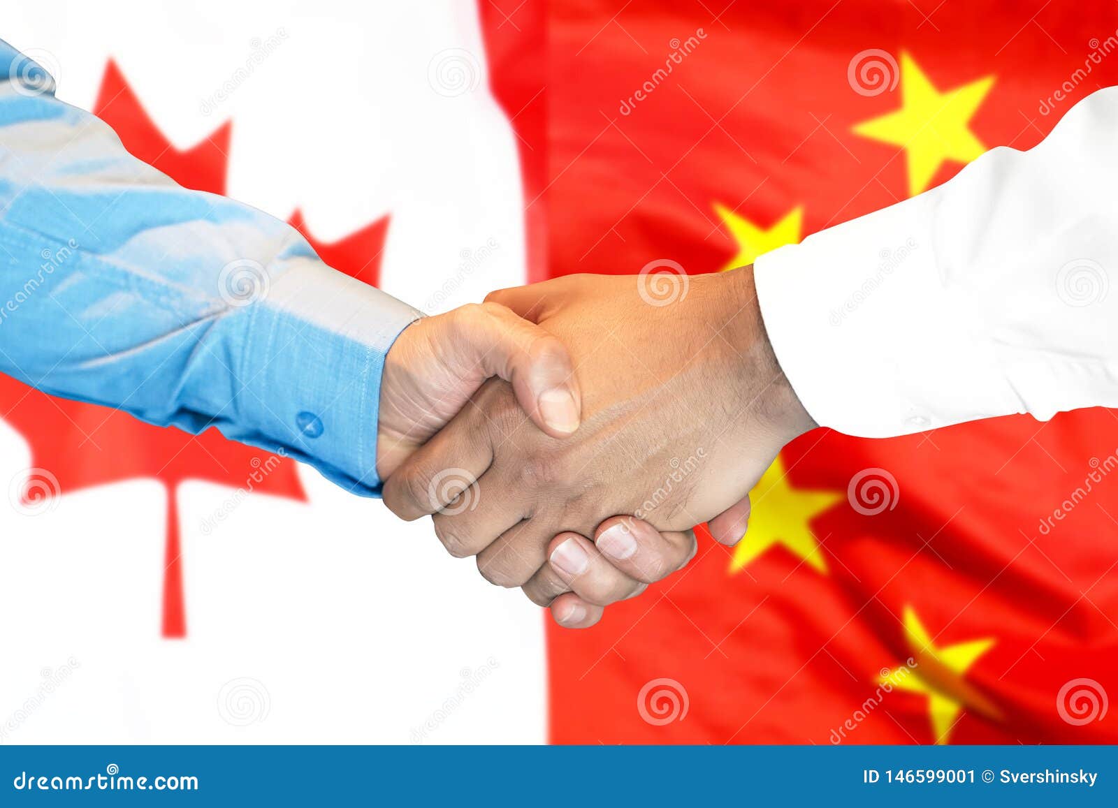 Handshake on Canada and China Flag Background Stock Image - Image of ...