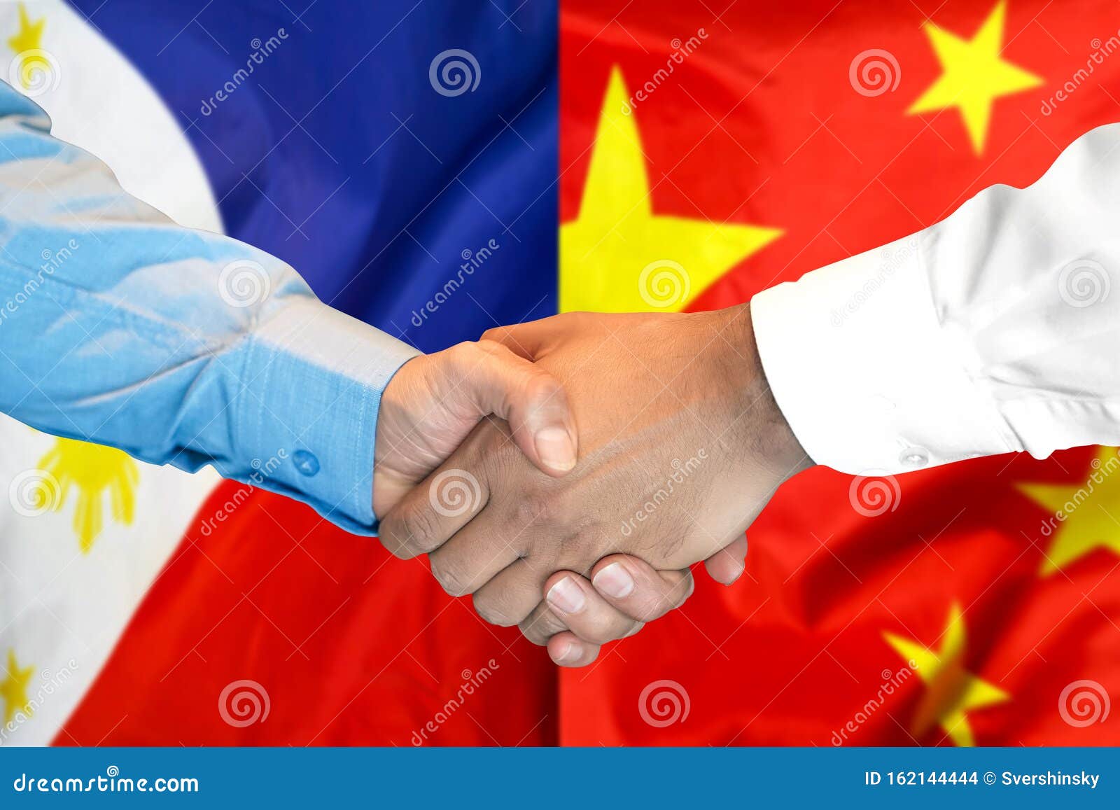 Handshake On Philippines And China Flag Background Stock Photo ...