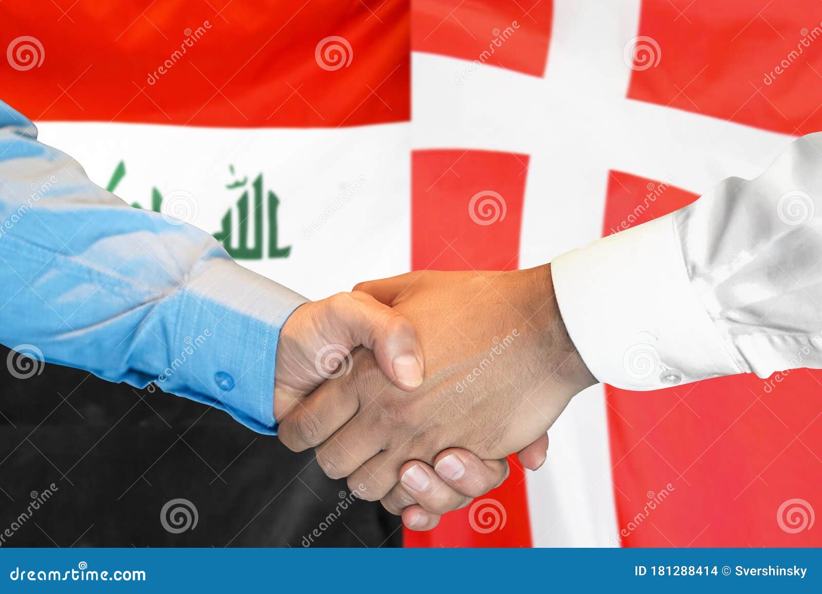 Handshake On Iraq And Greece Flag Background. Men Handshake On The ...
