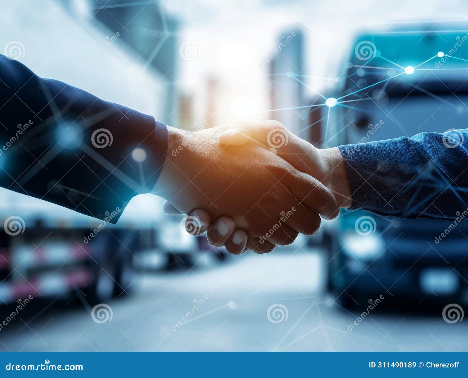 Business Handshake with Digital Network Overlay Stock Illustration ...