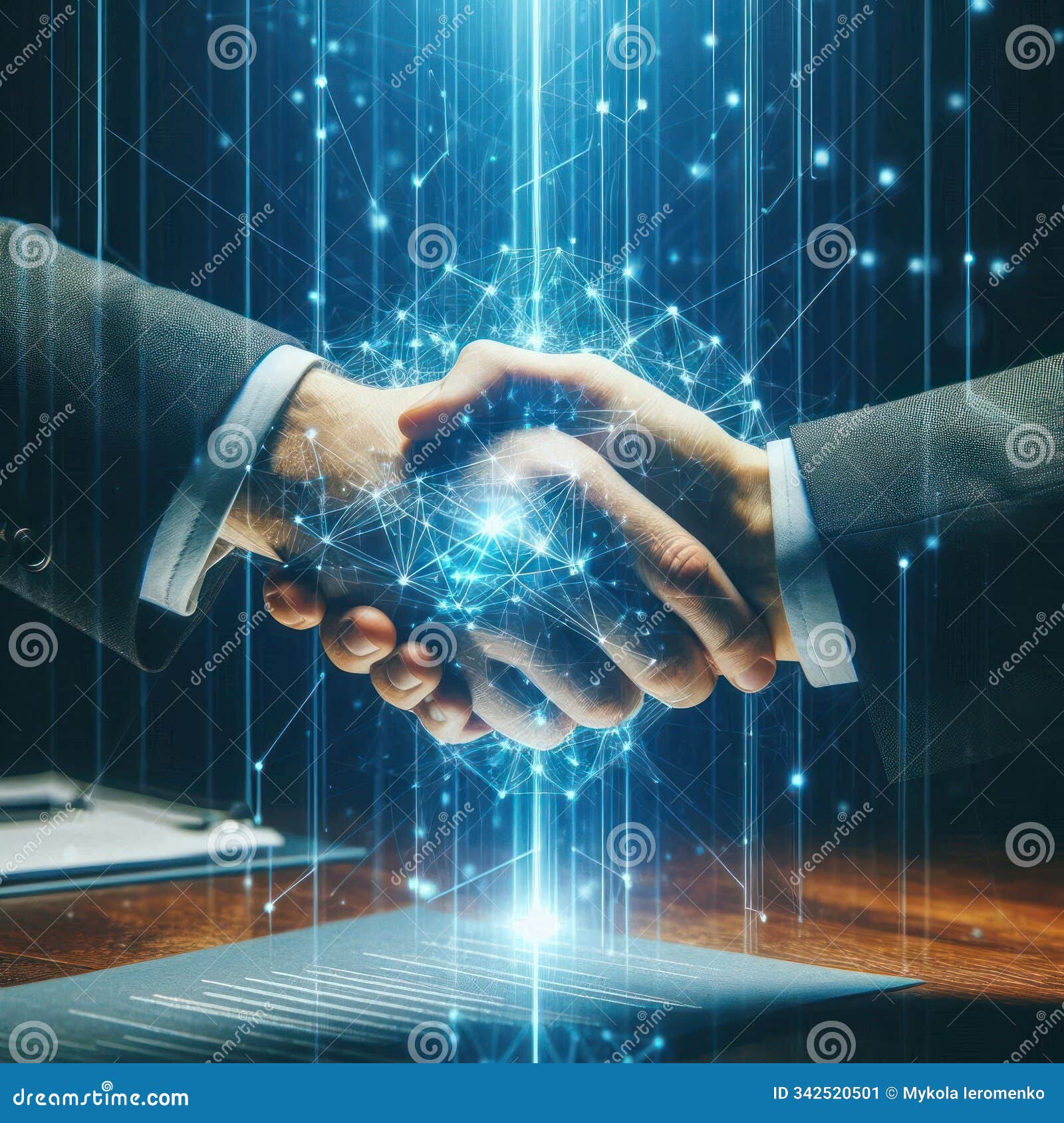 A Business Handshake with Digital Networks. Stock Image - Image of ...