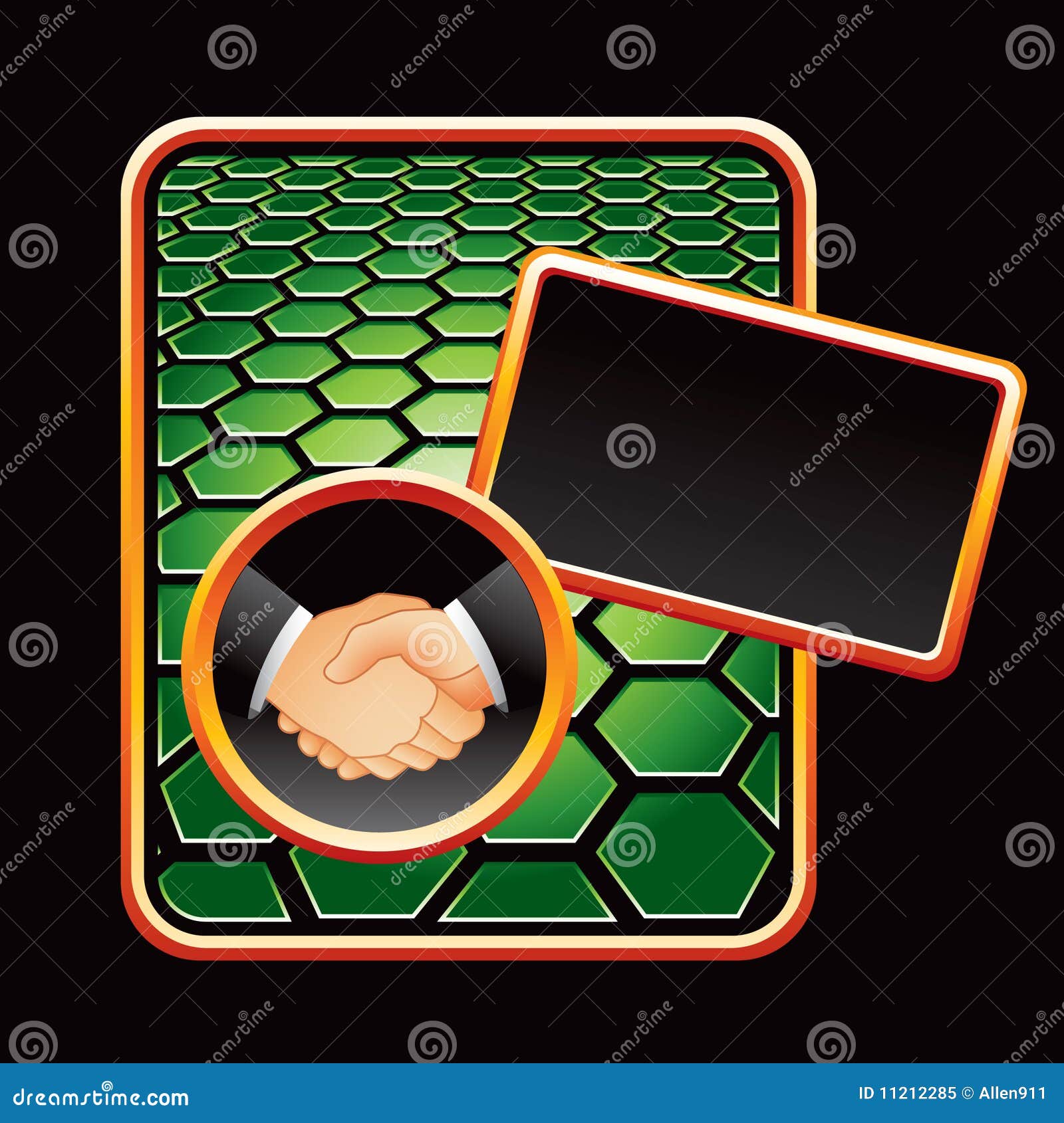 Business Handshake on Green Hexagon Ad Stock Vector - Illustration of ...