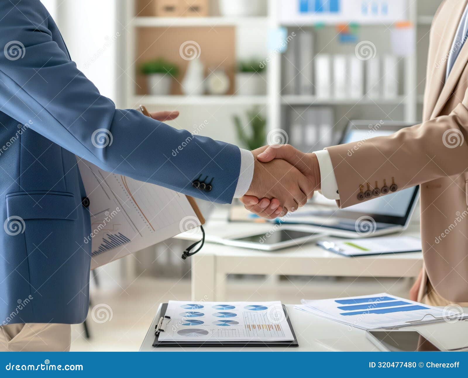 Business Handshake in Office Setting Stock Illustration - Illustration ...