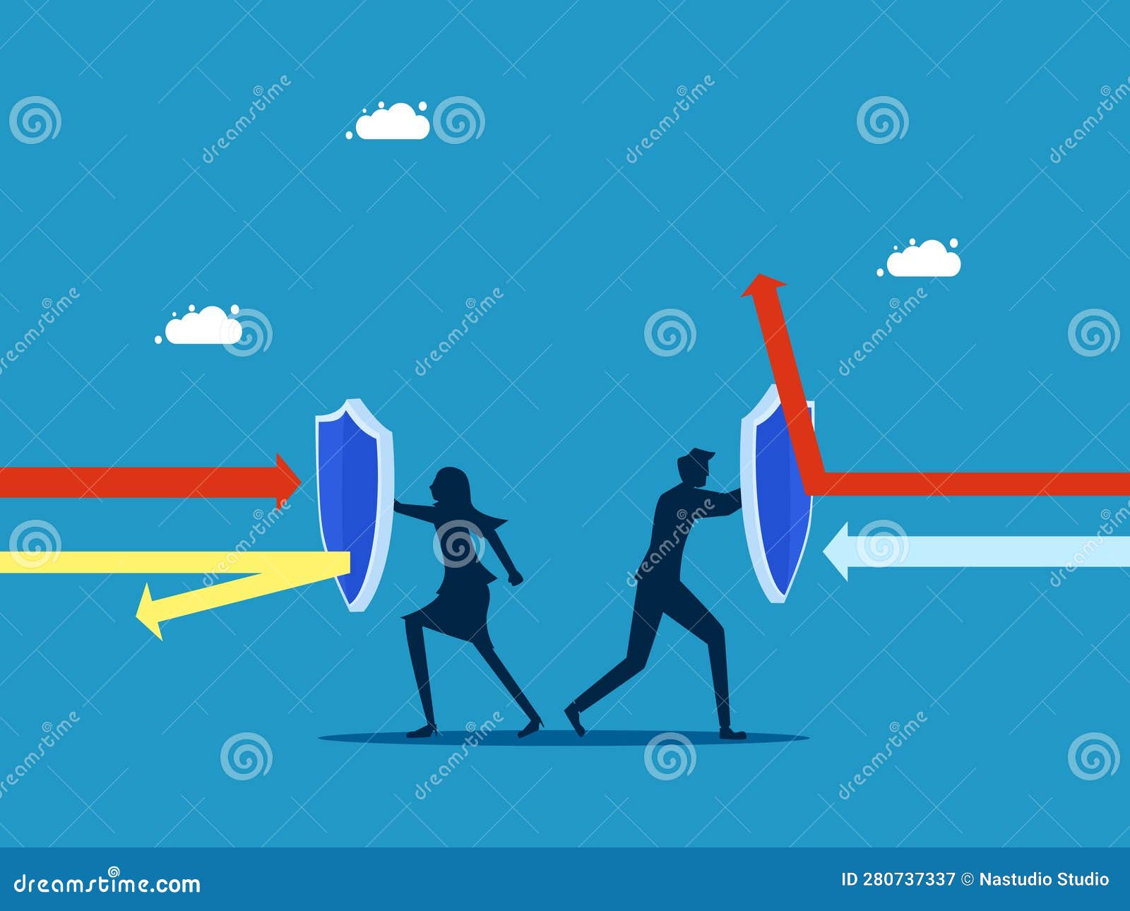 Business Hedging or Threat Protection. Business Team with Arrow Attack ...