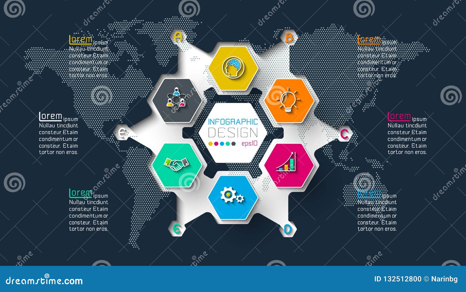 Hexagon Labels Shape Infographic on Circle Stock Vector - Illustration ...