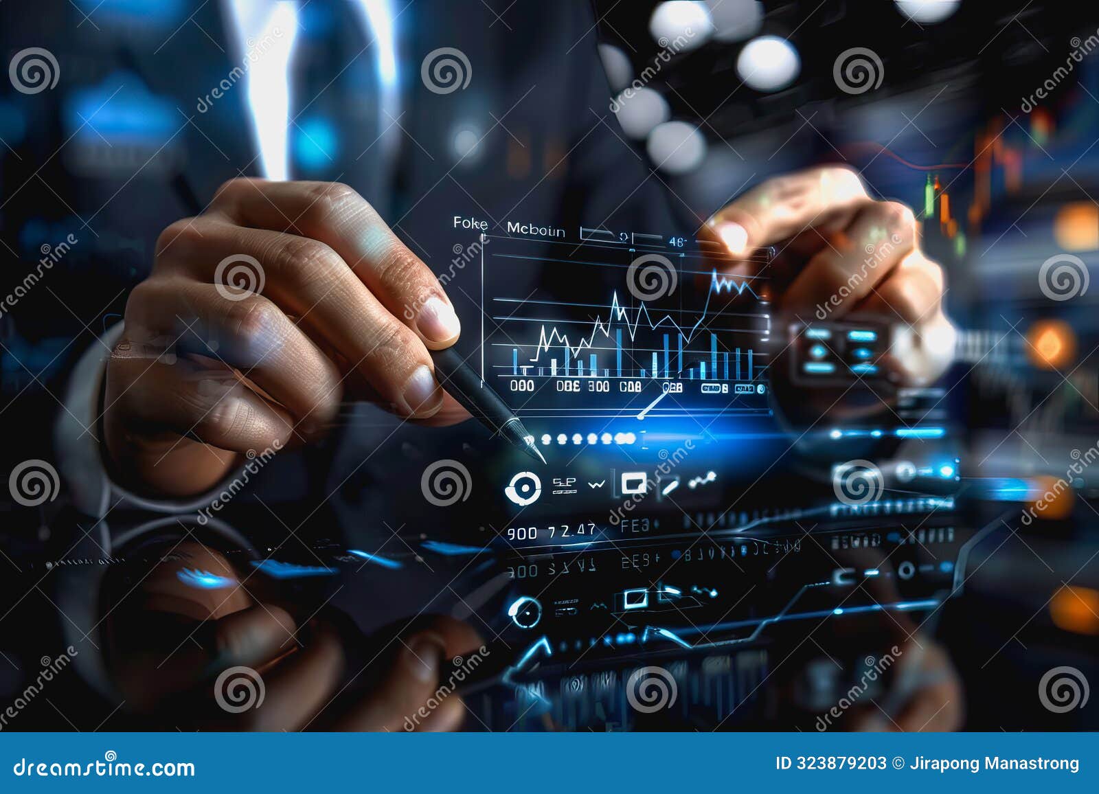 Business Holographic Financial Graph Charts Futuristic Interface ...