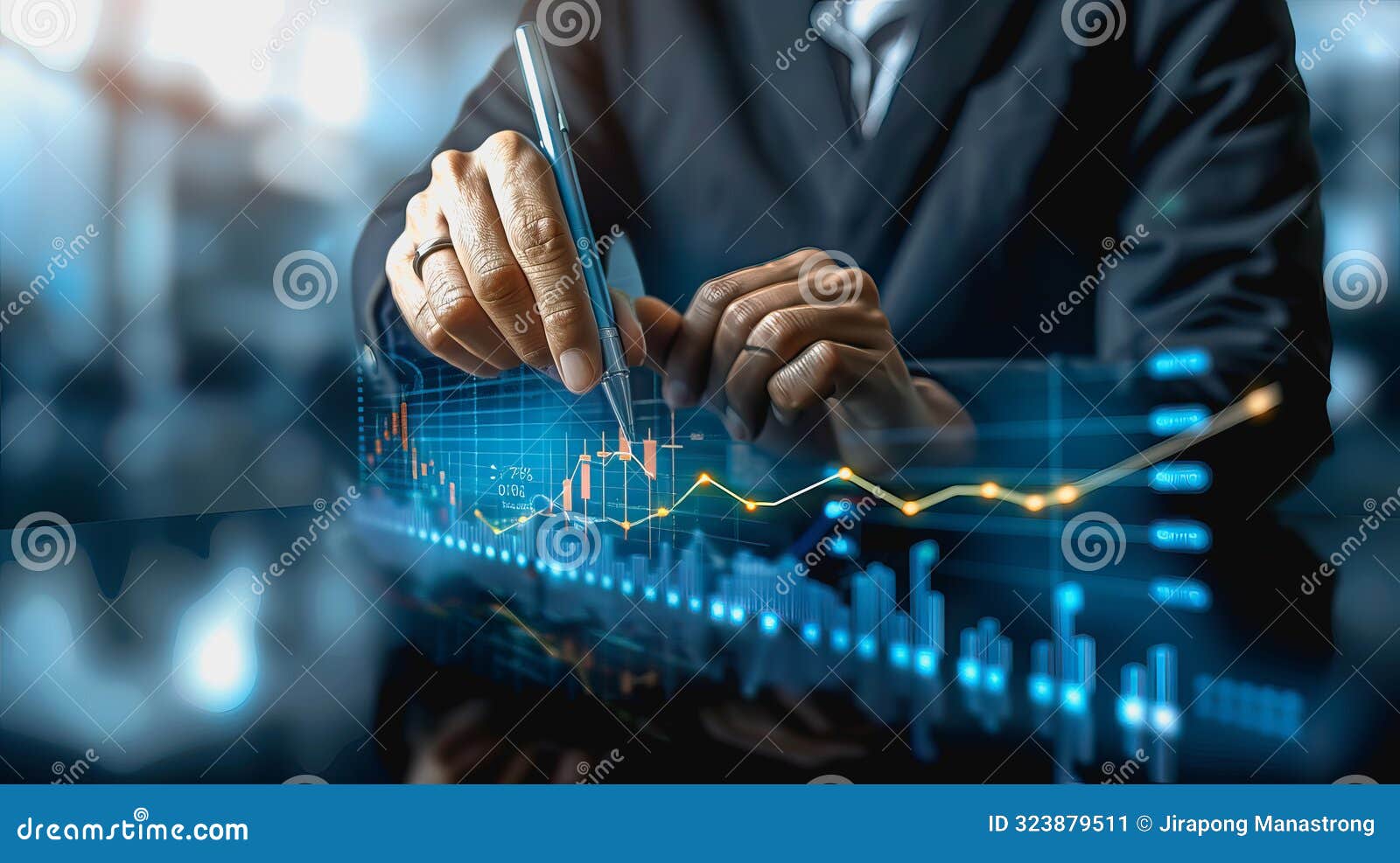 Business Holographic Financial Graph Charts Futuristic Interface Analytics and Financial Growth ...