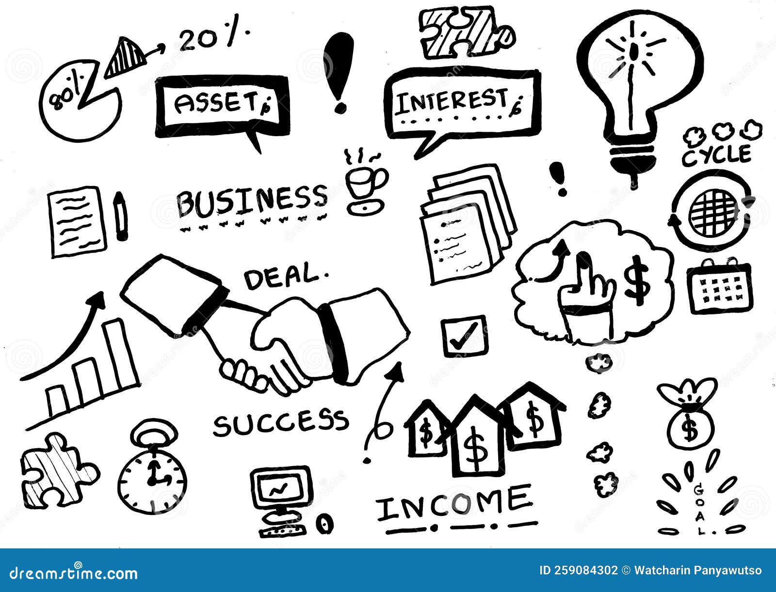 Business Icon Form Hand Drawing with Black Ink Stock Illustration ...