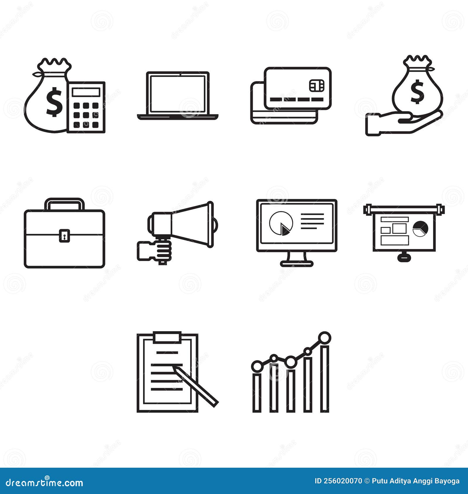 Business icon set stock vector. Illustration of moneybag - 256020070
