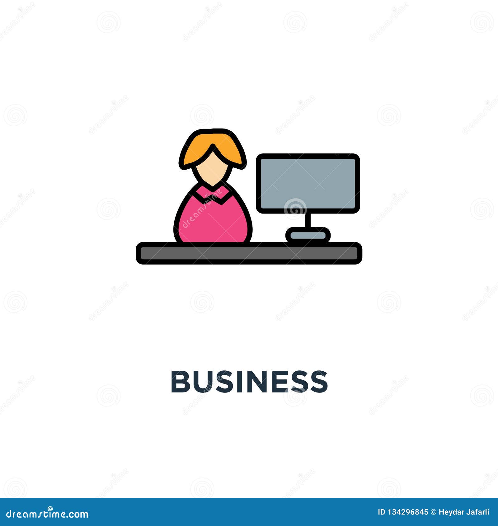 Business Icon, Work at the Computer, Cute Funny Cheerful Woman ...