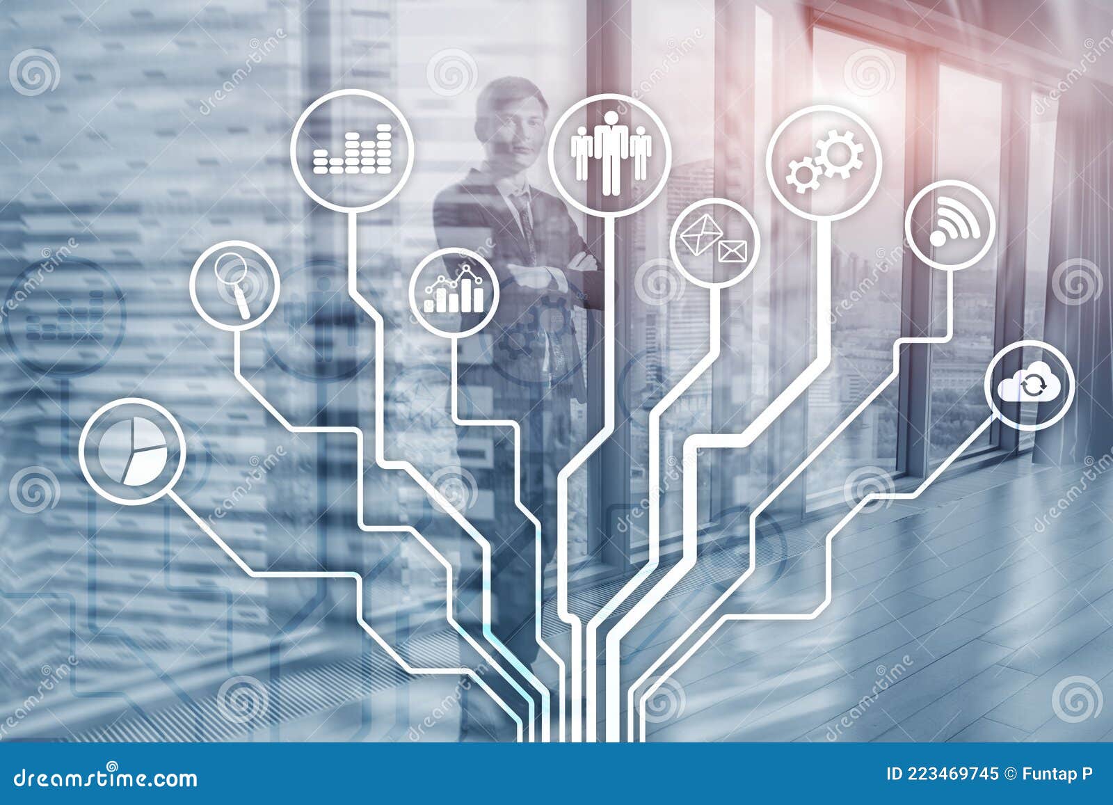 Business Icons on Abstract Background. Financial Internet Technology ...