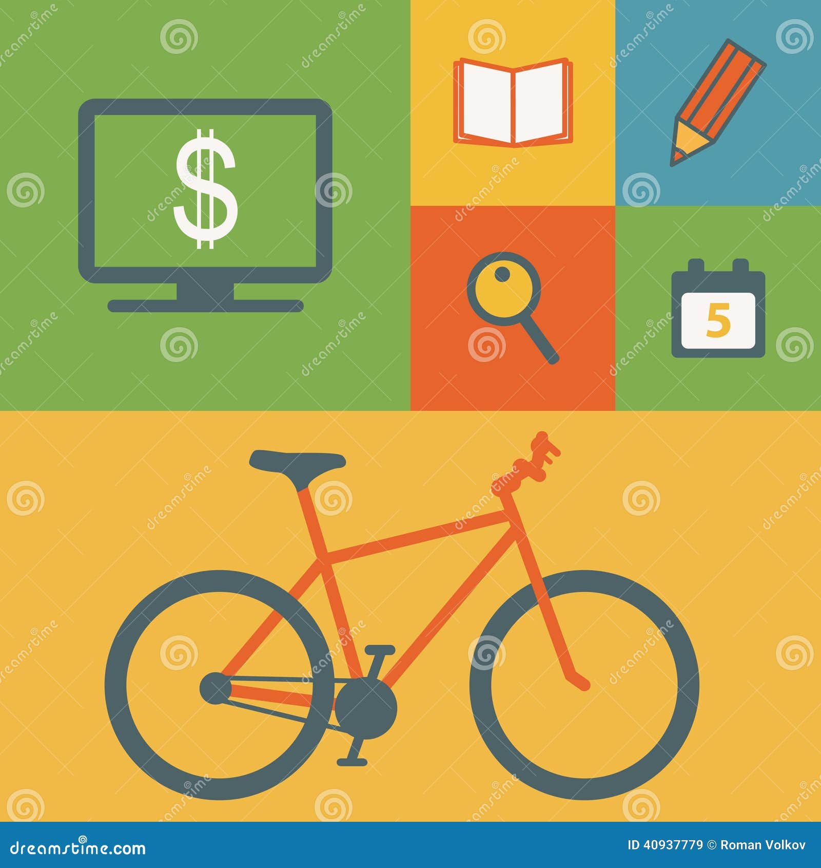 Business icons and bicycle stock vector. Illustration of analytic ...