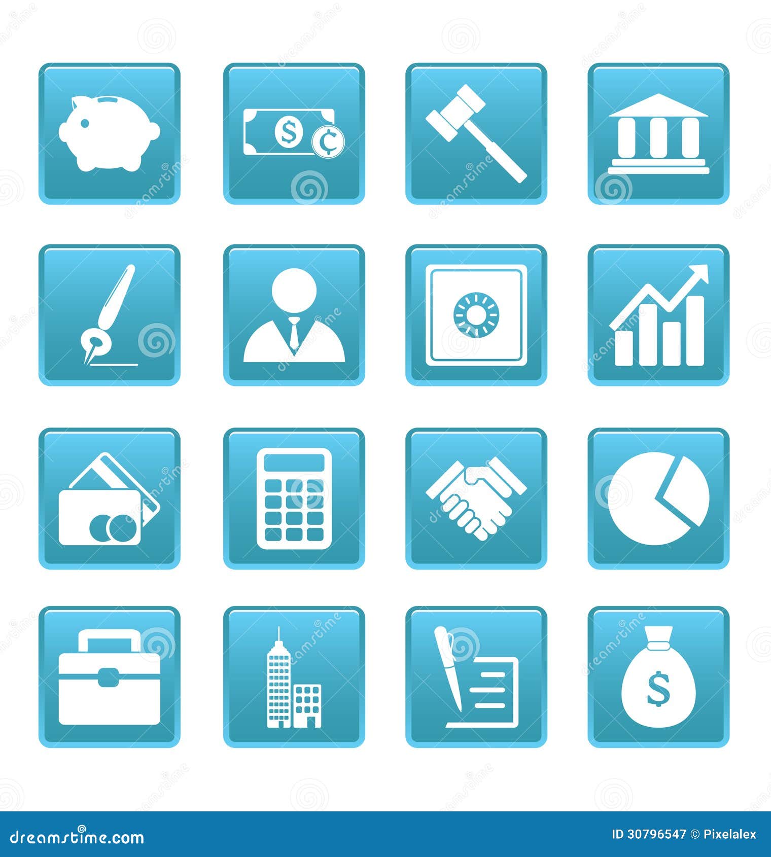 Business Icons on Blue Squares Stock Vector - Illustration of business ...