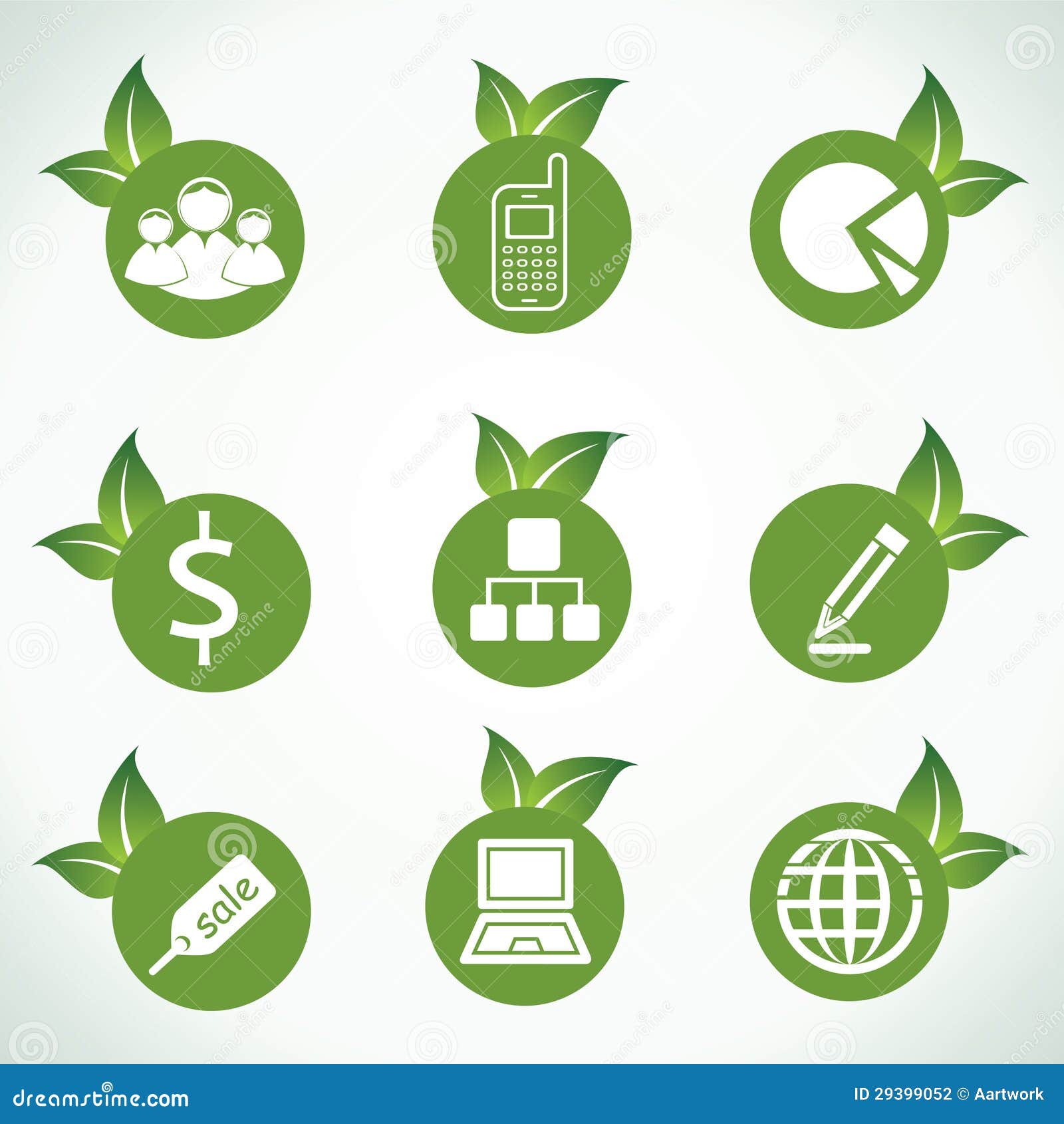 Business Icons and Design with Green Leaf Stock Vector - Illustration ...