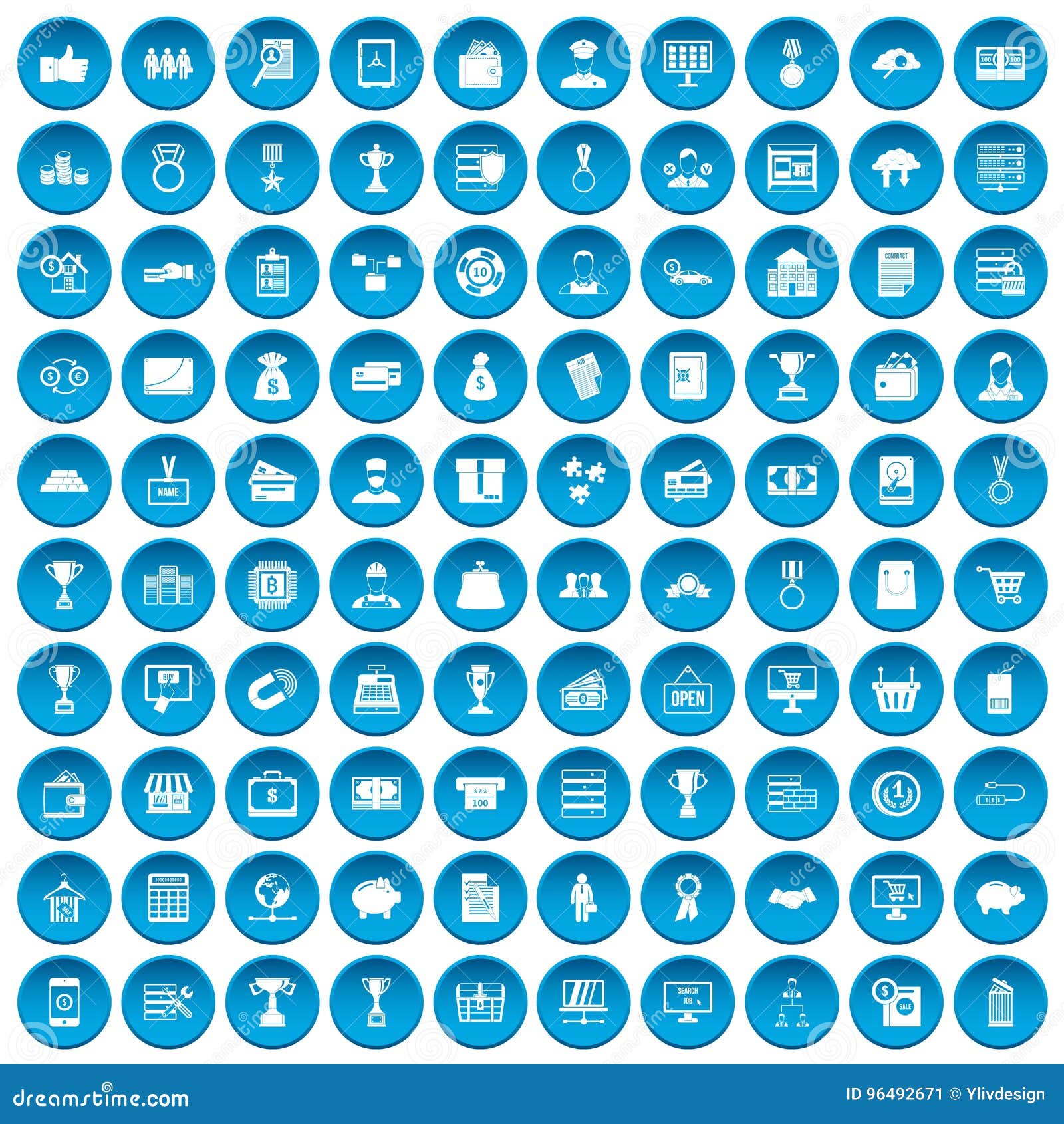 100 Business Icons Set Blue Stock Vector - Illustration of marketing ...