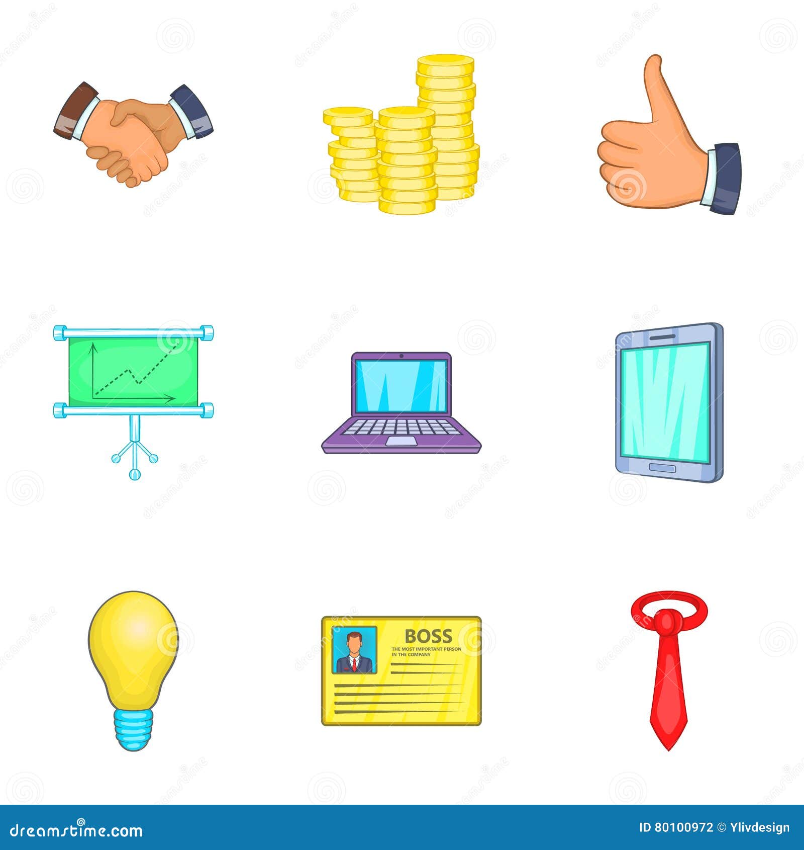 Business Icons Set, Cartoon Style Stock Vector - Illustration of ...