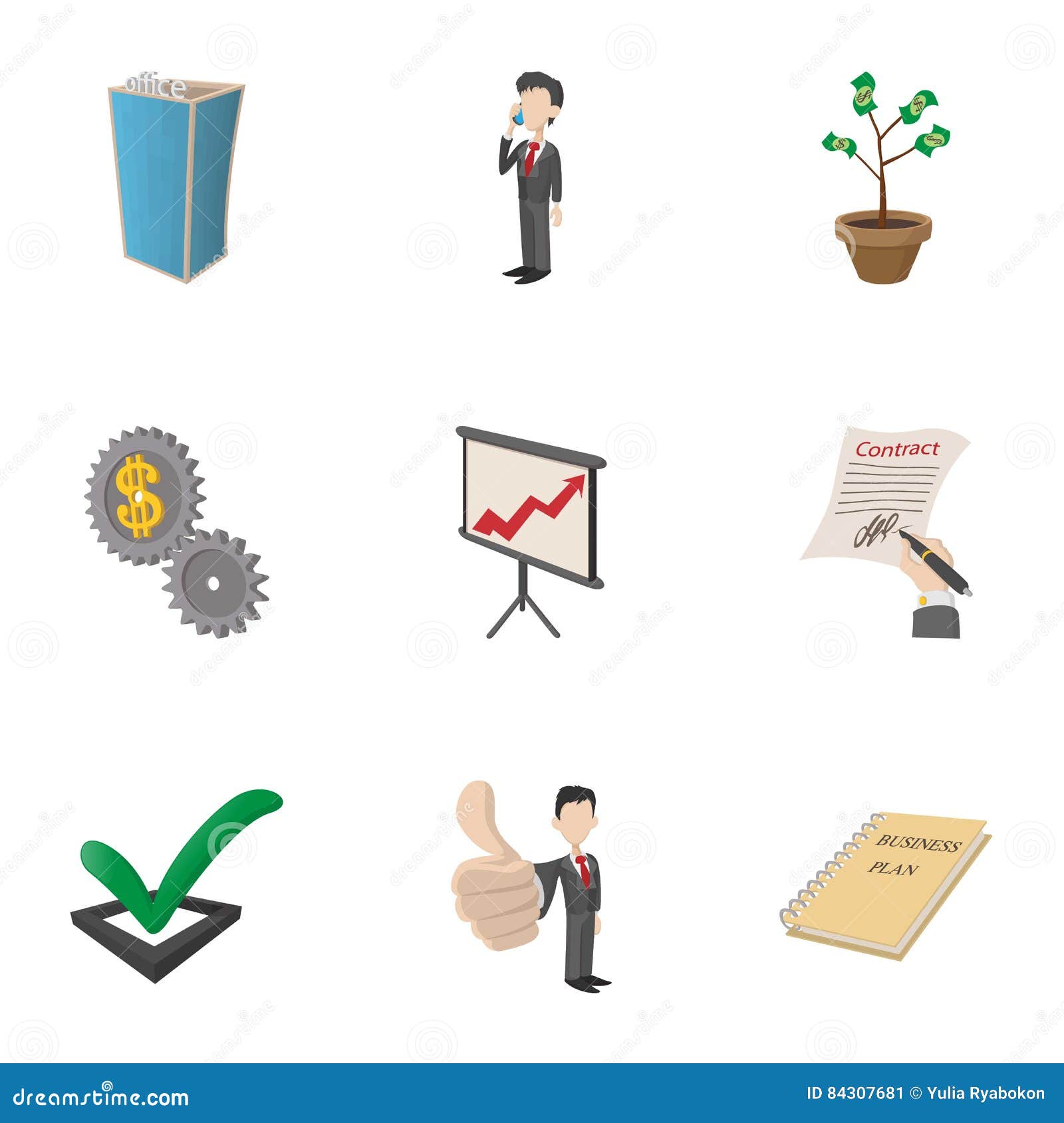 Business Icons Set, Cartoon Style Stock Vector - Illustration of ...