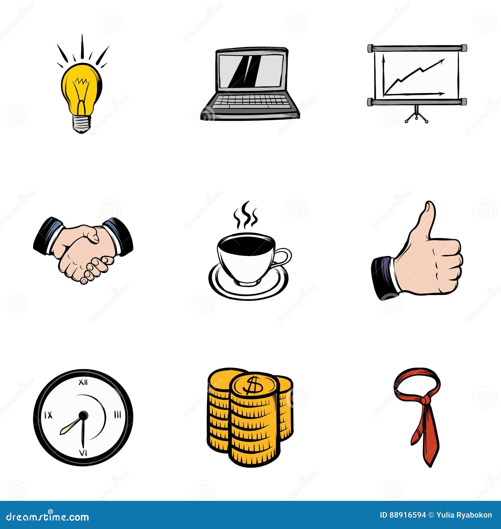 Business Icons Set, Cartoon Style Stock Vector - Illustration of arrow ...