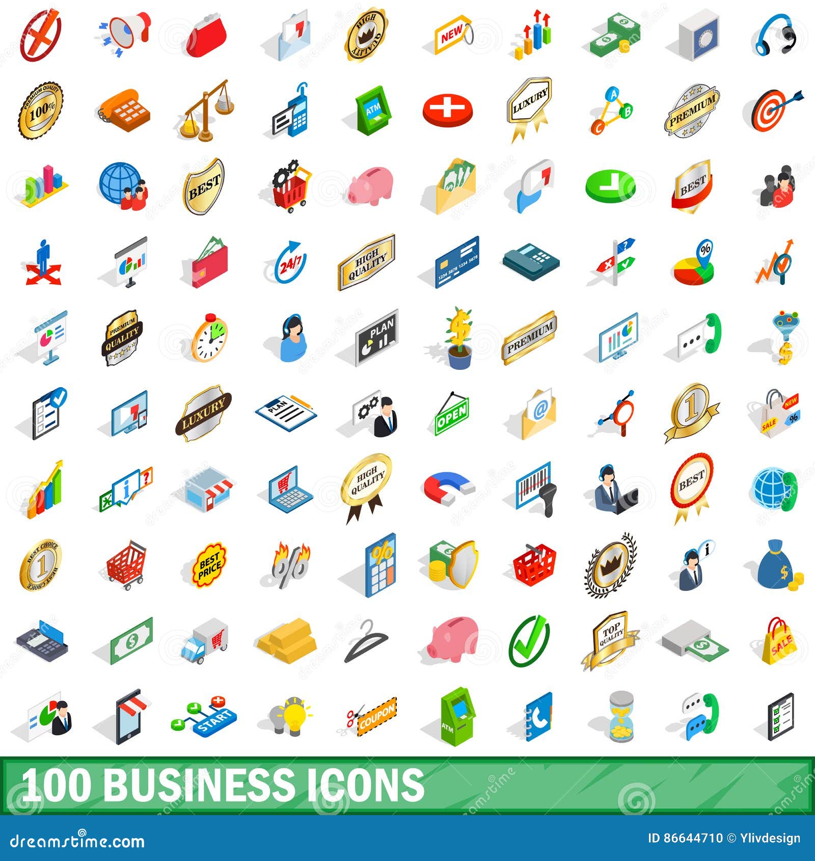 100 Business Icons Set, Isometric 3d Style Stock Vector - Illustration ...
