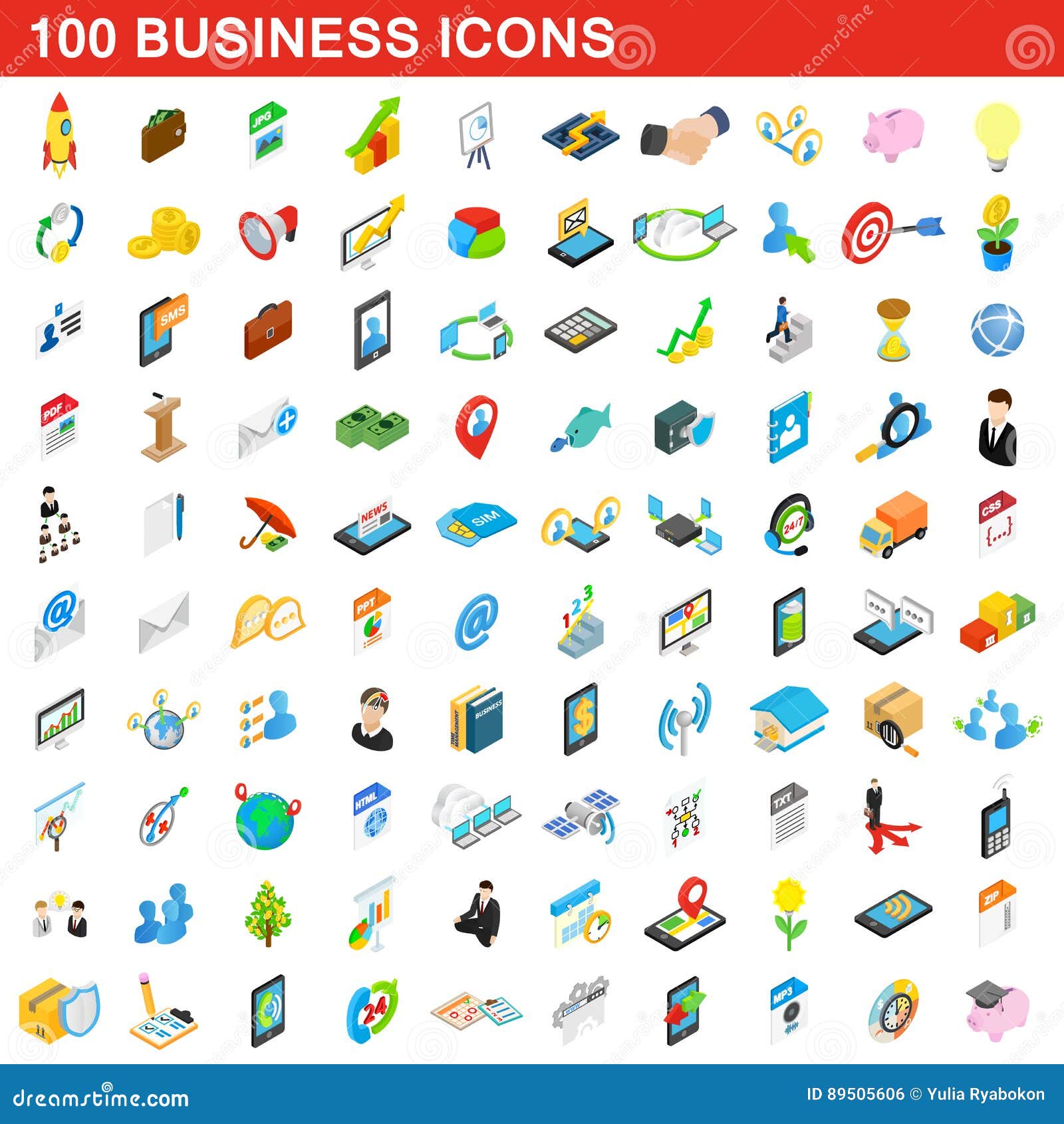 100 Business Icons Set, Isometric 3d Style Stock Vector - Illustration ...