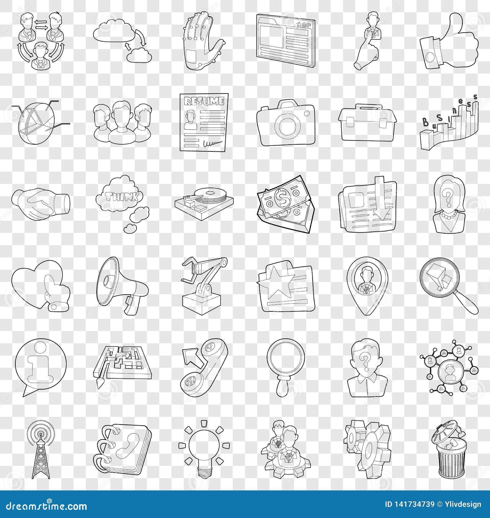 Business Icons Set, Outline Style Stock Vector - Illustration of ...