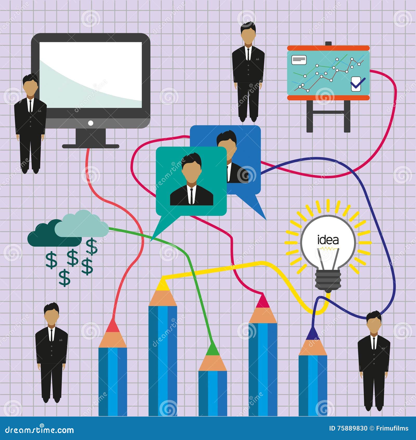 Business Idea Infographic with Icons, Persons, Computer, Pencil and ...