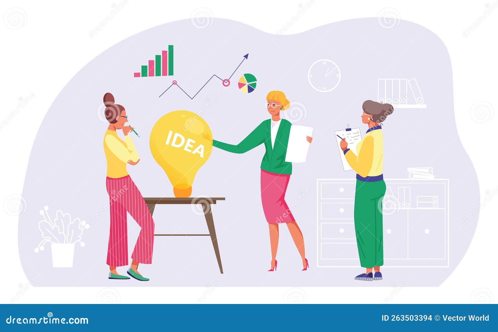 Business Idea in Teamwork, Vector Illustration, Flat Woman Team ...