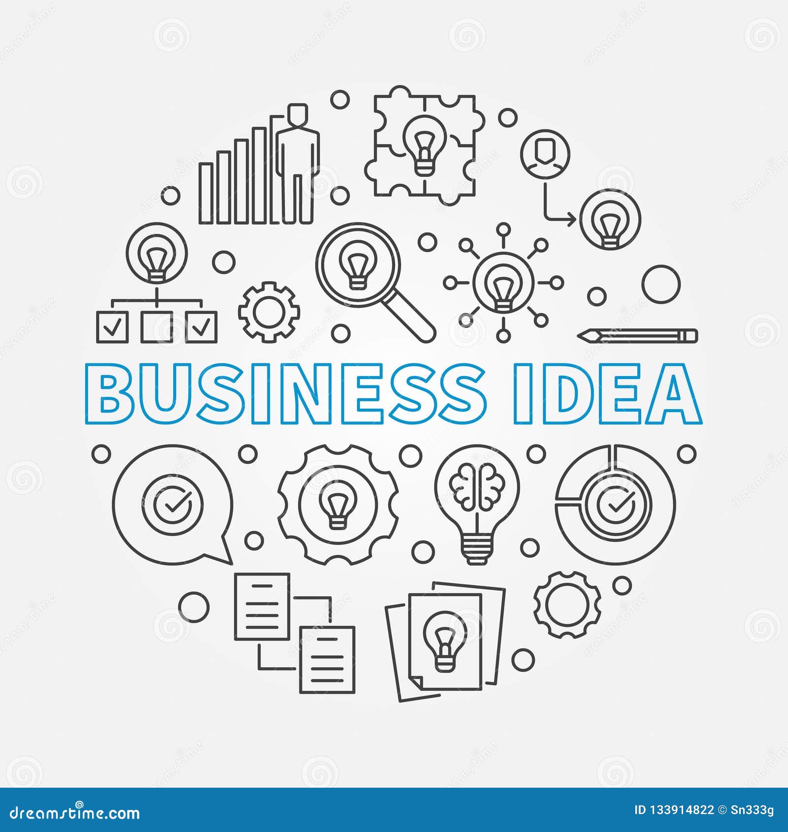 Business Idea Vector Circular Illustration in Outline Style Stock ...