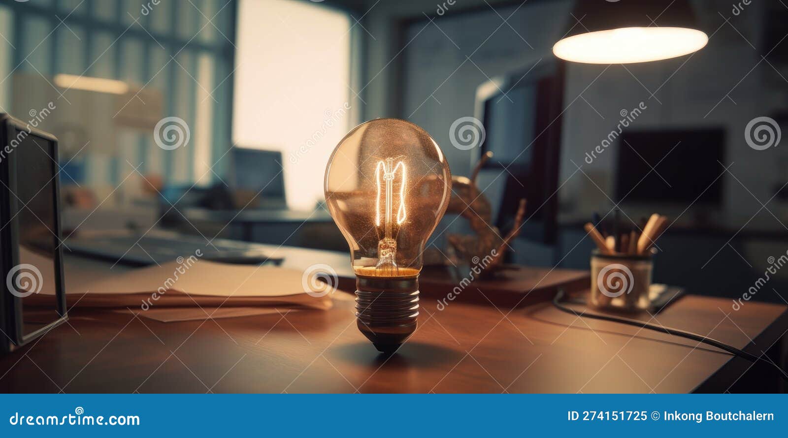 Business Ideas Concept with Glowing Light Bulb in Workplace. Generative ...