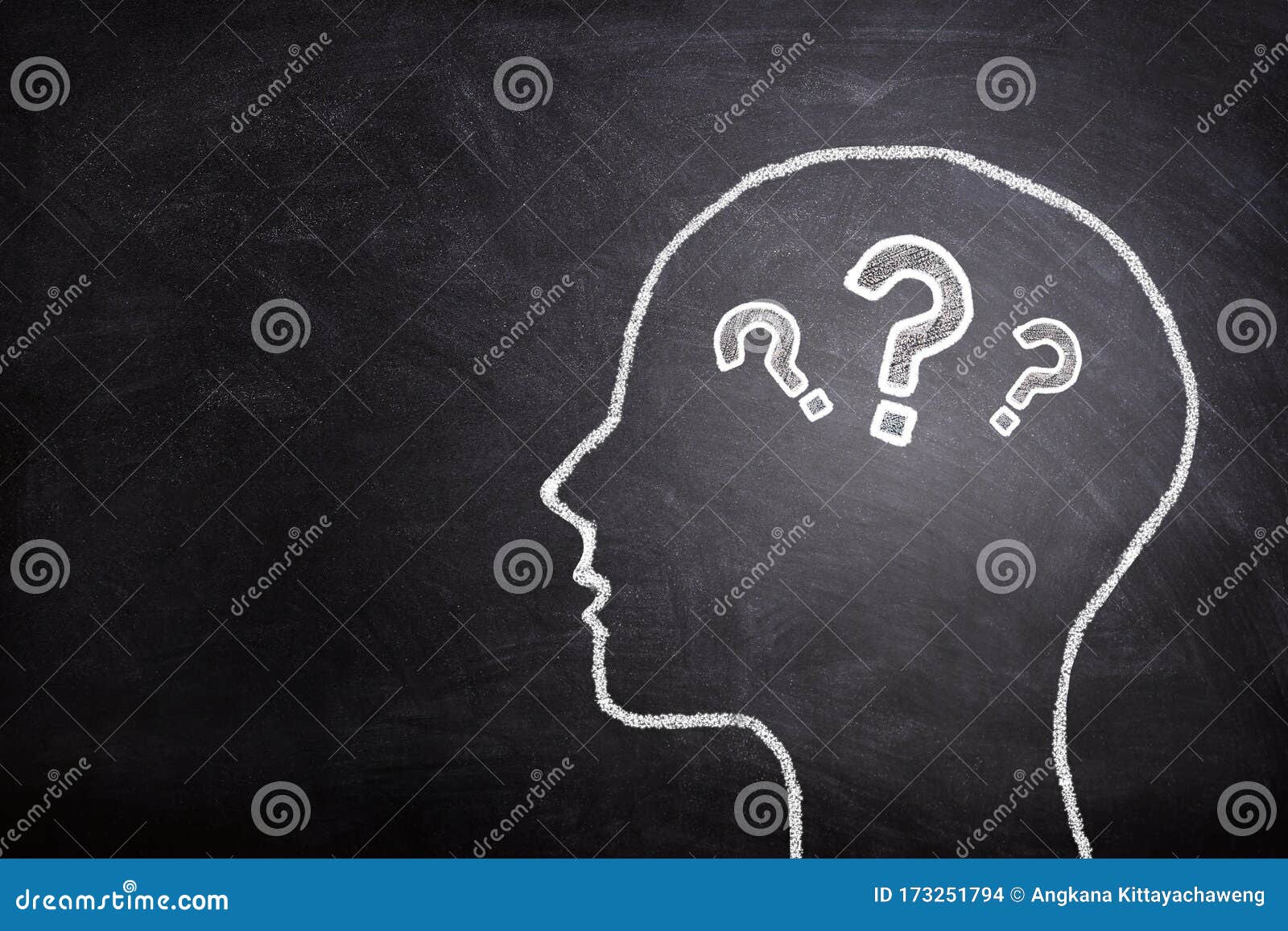 Question Mark Icons in Brain on Chalkboard. Stock Photo - Image of ...