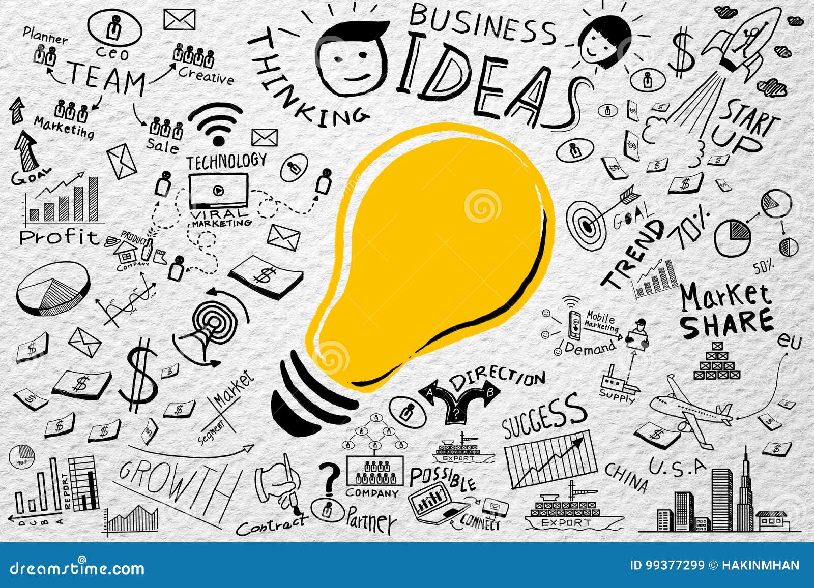 Business Ideas.Freehand Drawing Light Bulb Business Doodles Set ... Business Ideas.Freehand Drawing Light Bulb Business Doodles Set ...