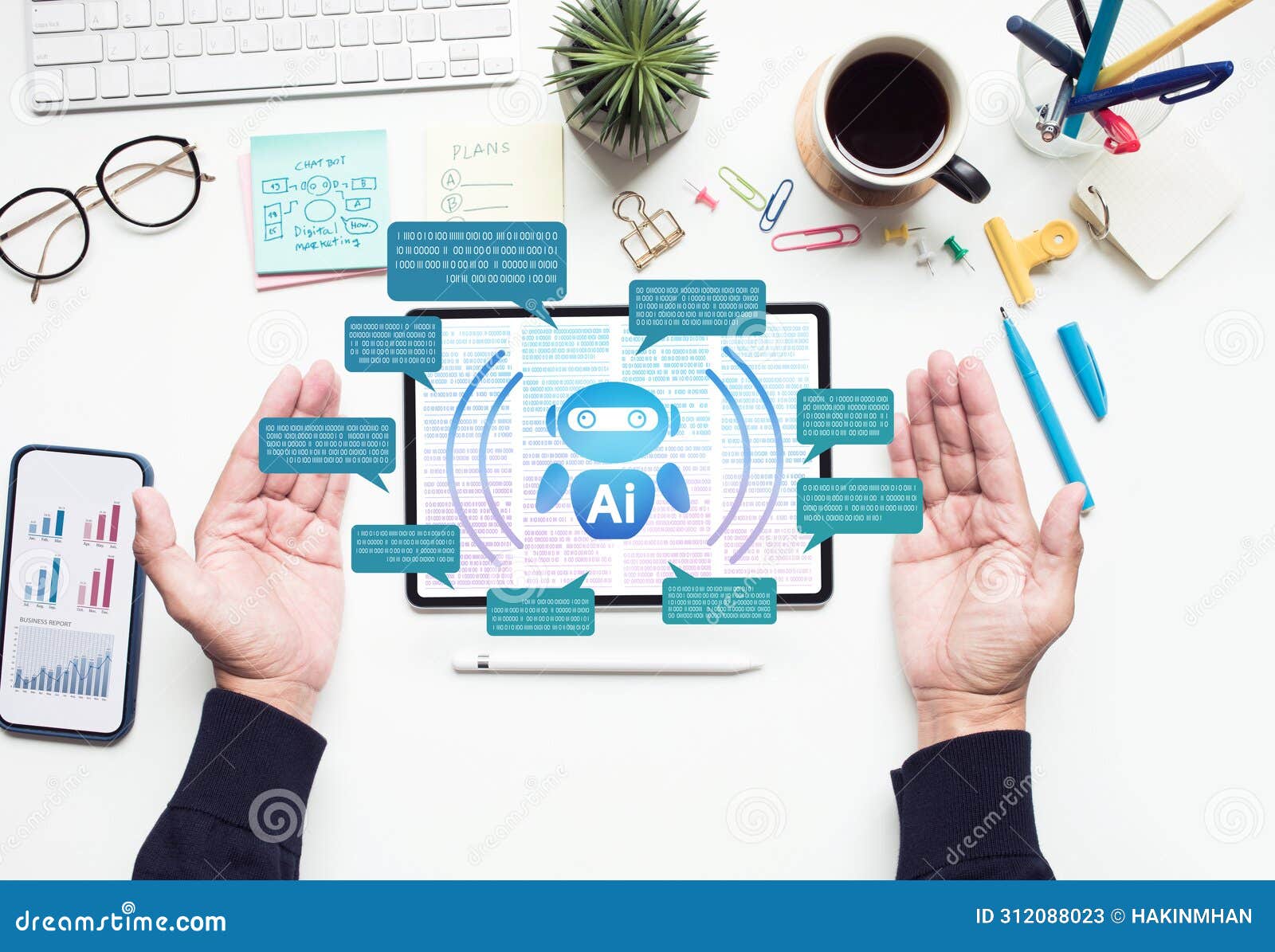 Business Ideas with Top View Person Working with Ai Technology or ...